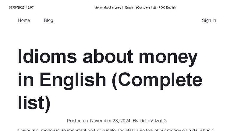 POC English: Complete List of Money Idioms in English - Studocu