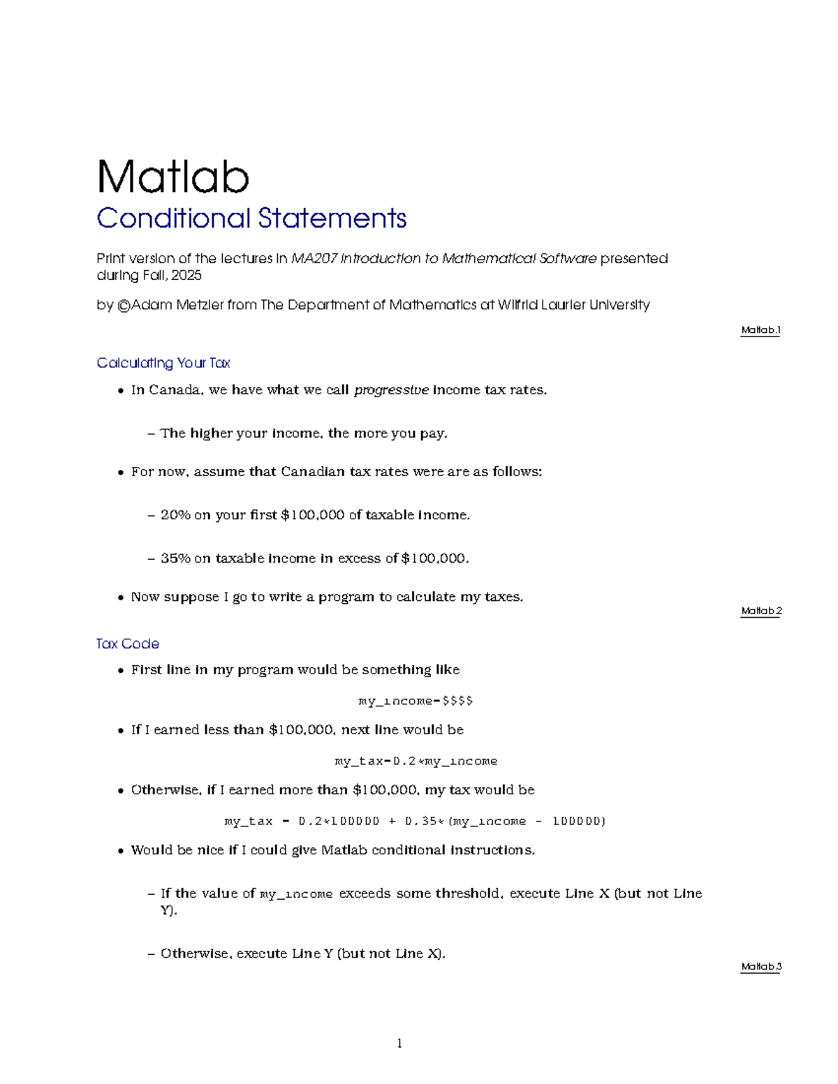 MA207 Conditional Statements Notes: Understanding Matlab Logic - Studocu