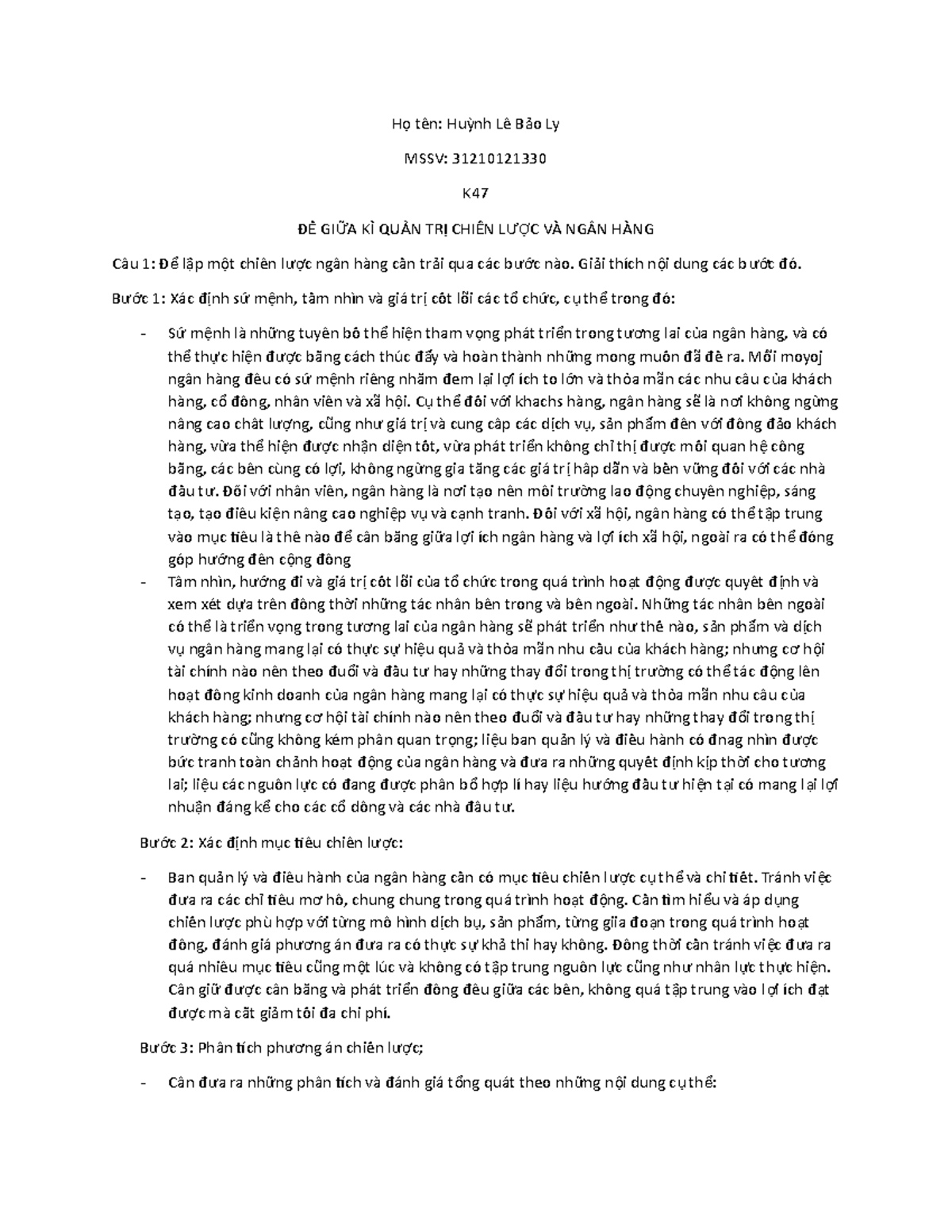 Huỳnh Lê Bảo Ly- 31211021330 - Họ tên: Huỳnh Lê B o Lyả MSSV ...