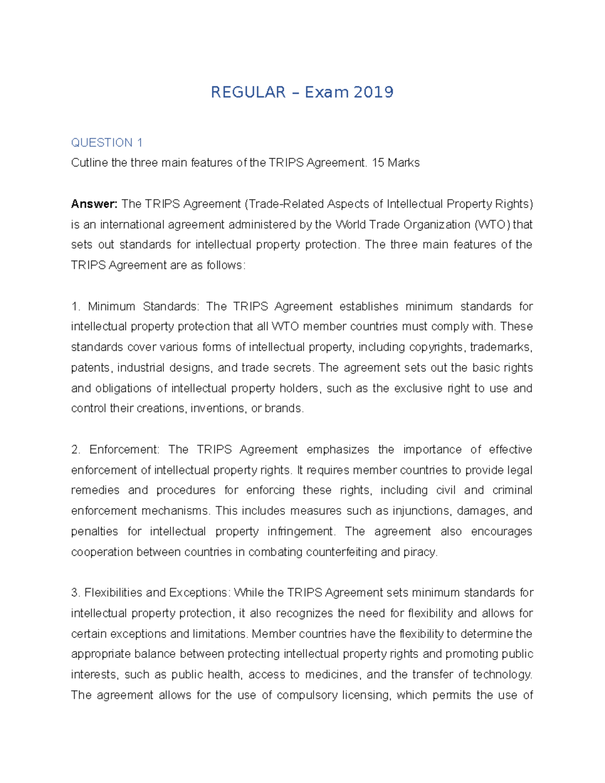 IP Question Paper Solutions: Key Features of TRIPS & Namibian IP Law ...