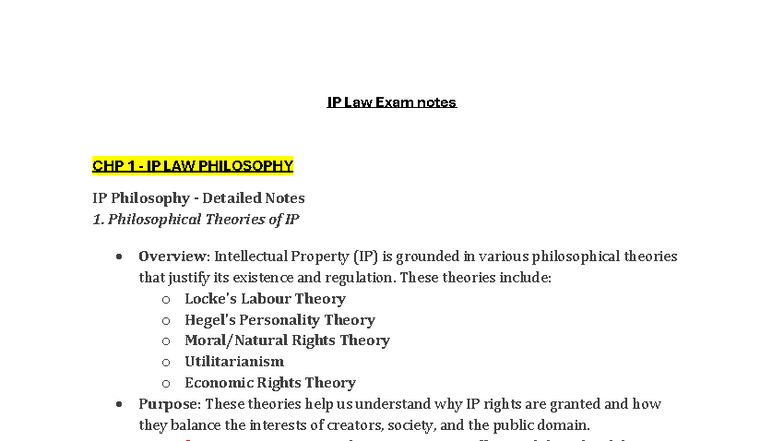 IP Law Exam Notes: CHP 1 - Philosophical Theories of Intellectual ...