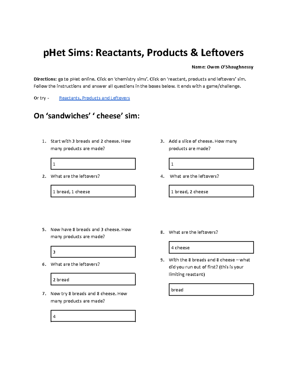 pHet Sims: Limiting Reagents & Products Analysis - Studocu