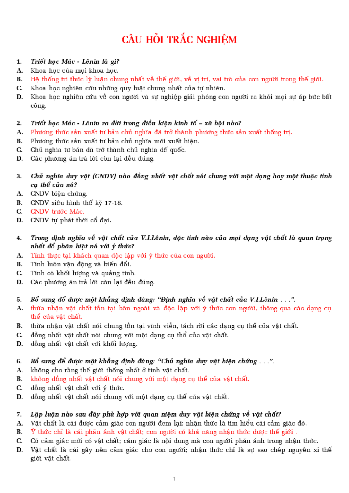 100 Câu Hỏi Trắc Nghiệm Triết Học Mác-Lênin (Mác 101) - Studocu