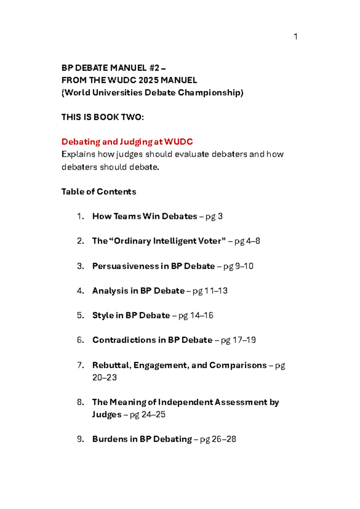 BP Debate Manual #2: Judging & Debating Strategies for WUDC 2025 - Studocu