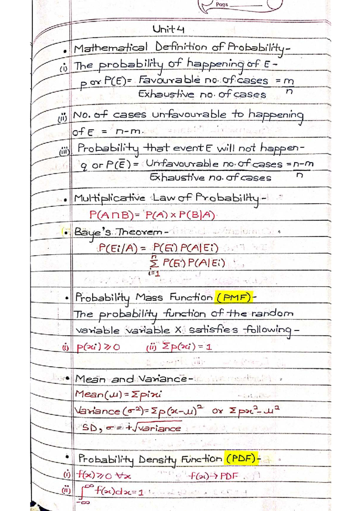 Maths Unit 4: Probability Formulas and Concepts - Studocu
