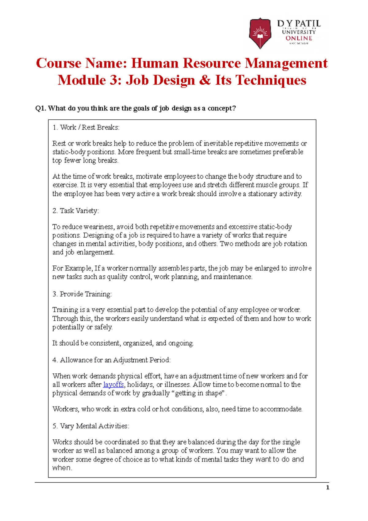 OMBC – 102 - Organizational Behaviour - Assignment – 1 question bank ...