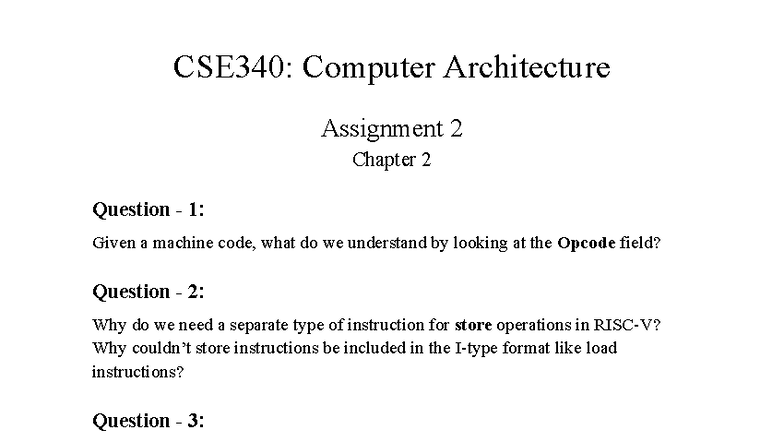 CSE340: Computer Architecture Assignment 2 - Chapter 2 Questions - Studocu