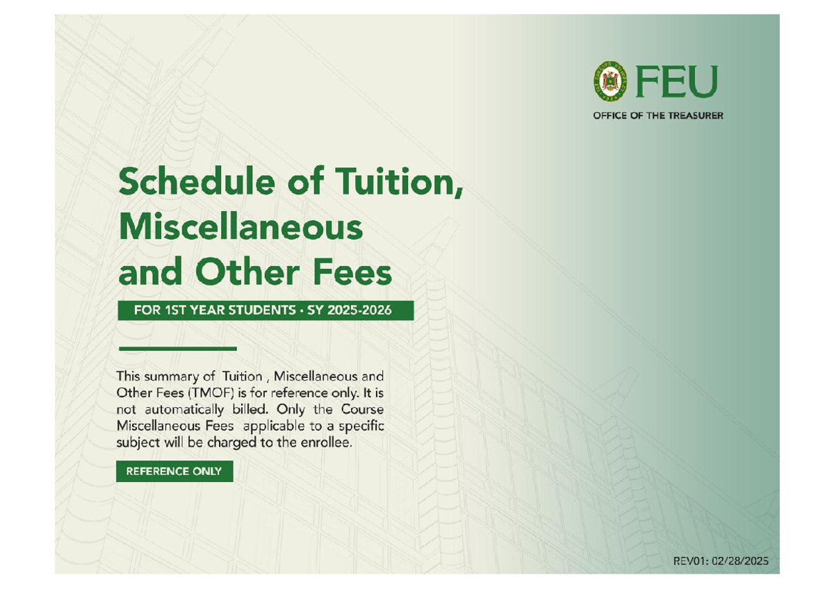 ISTERN UNIVERSITY FEU 1928 Tuition & Fees Schedule for 1st Year SY 2025 ...