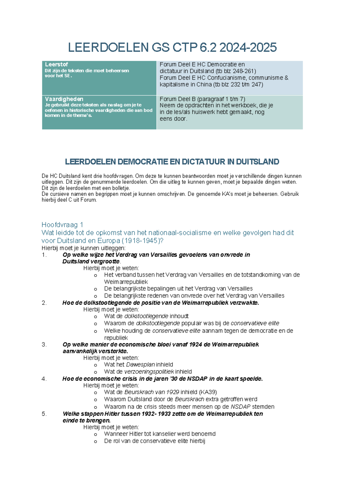 Leerdoelen CTP62 2024-2025: Duitsland en China - Democratie, Dictatuur ...