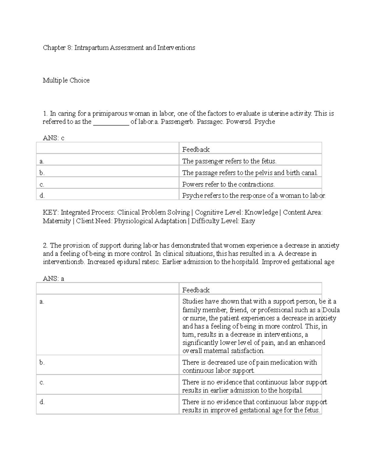 Chapter 8 - Intrapartum Assessment & Intervention MCQs Study Guide ...