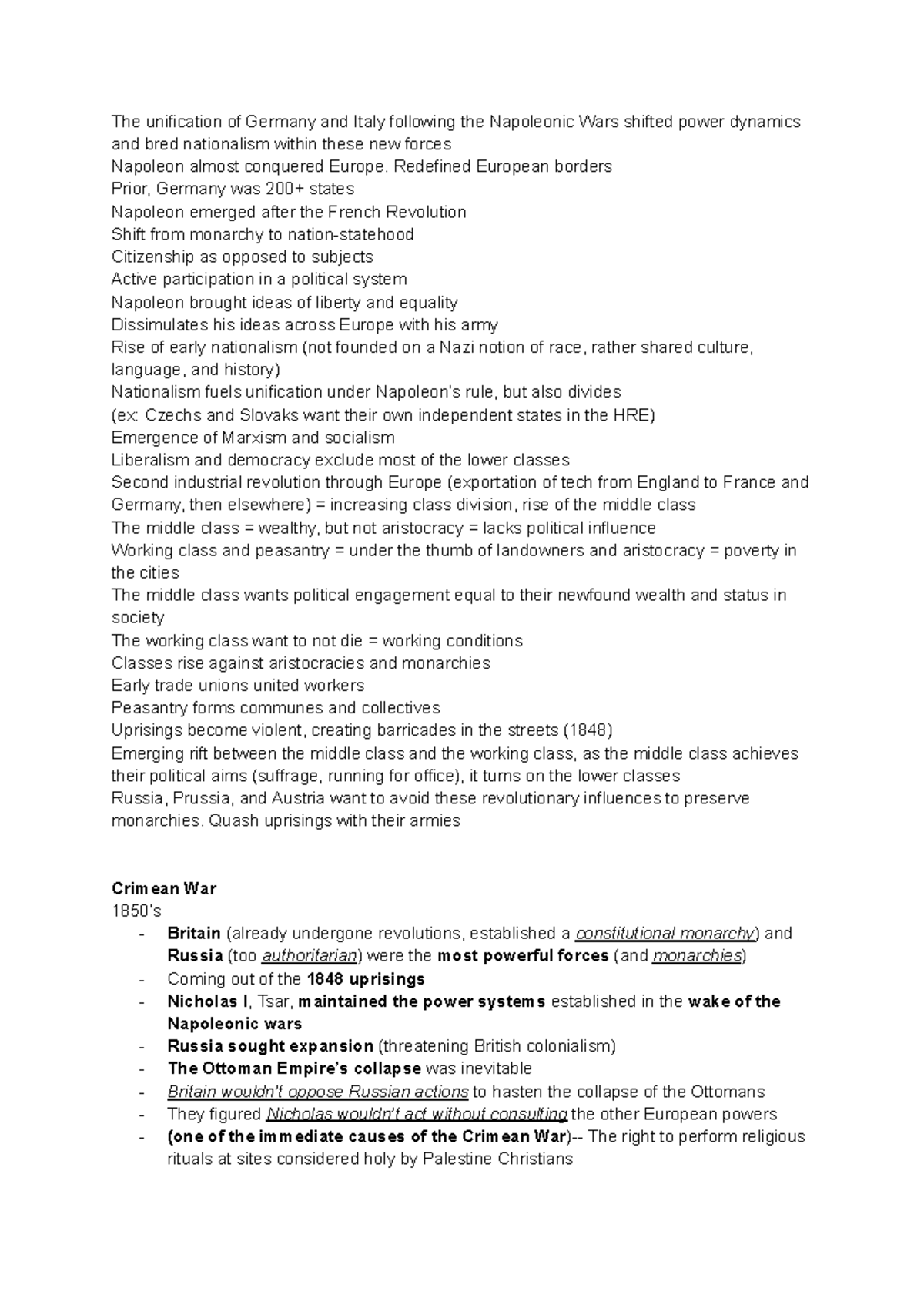 HIST - Lecture Notes on European Unification and Revolutions - Studocu