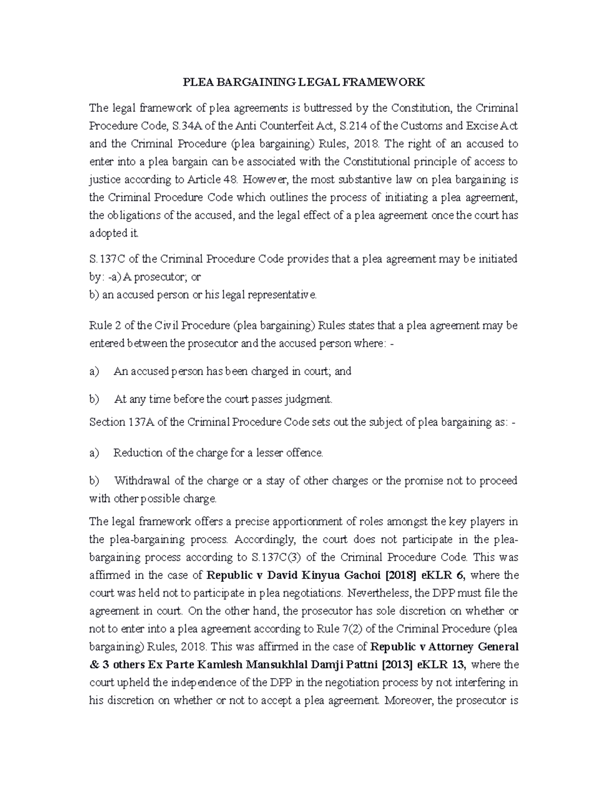 PLEA Bargaining Legal Framework Overview and Key Provisions - Studocu