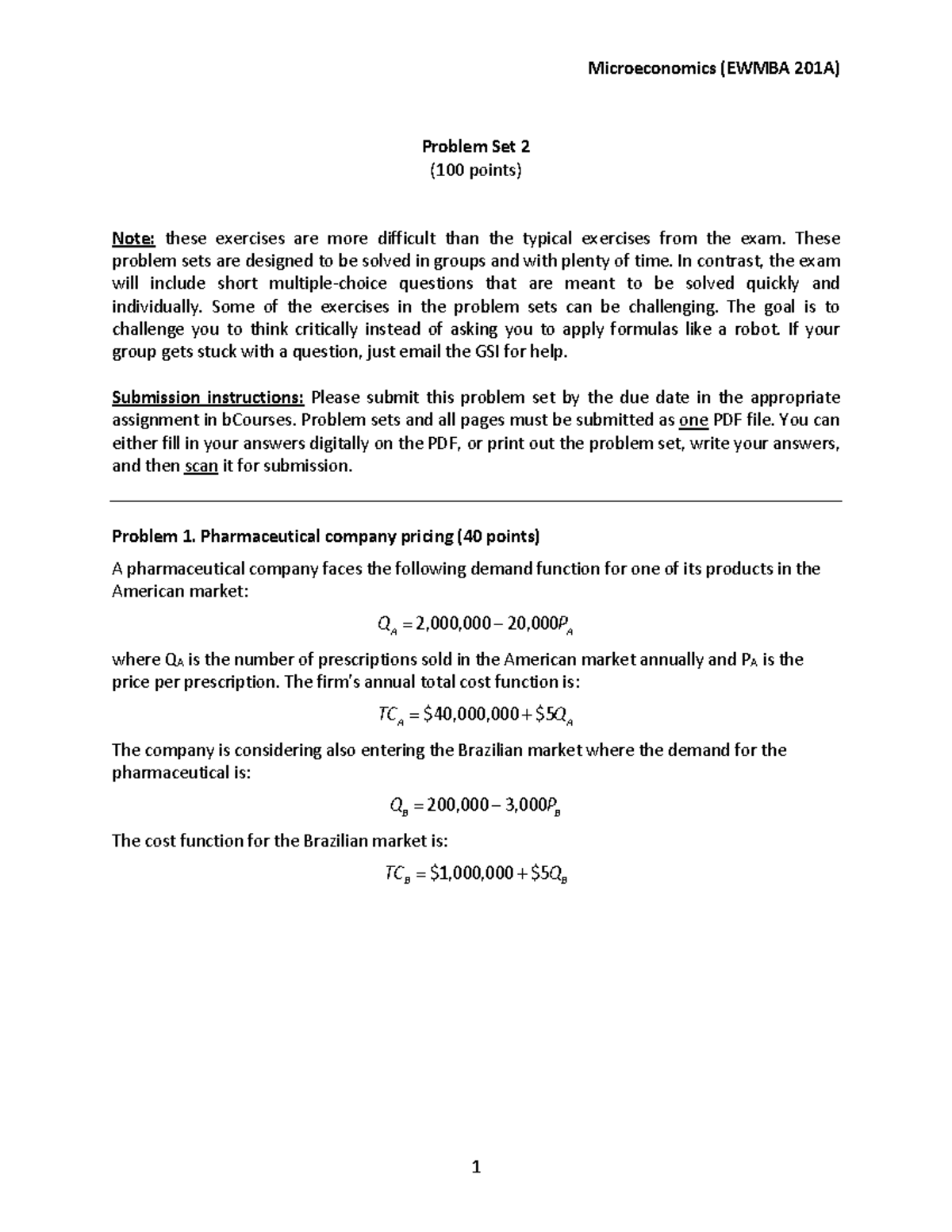 Problem Set 2: Advanced Economic Analysis of Pricing Strategies - Studocu