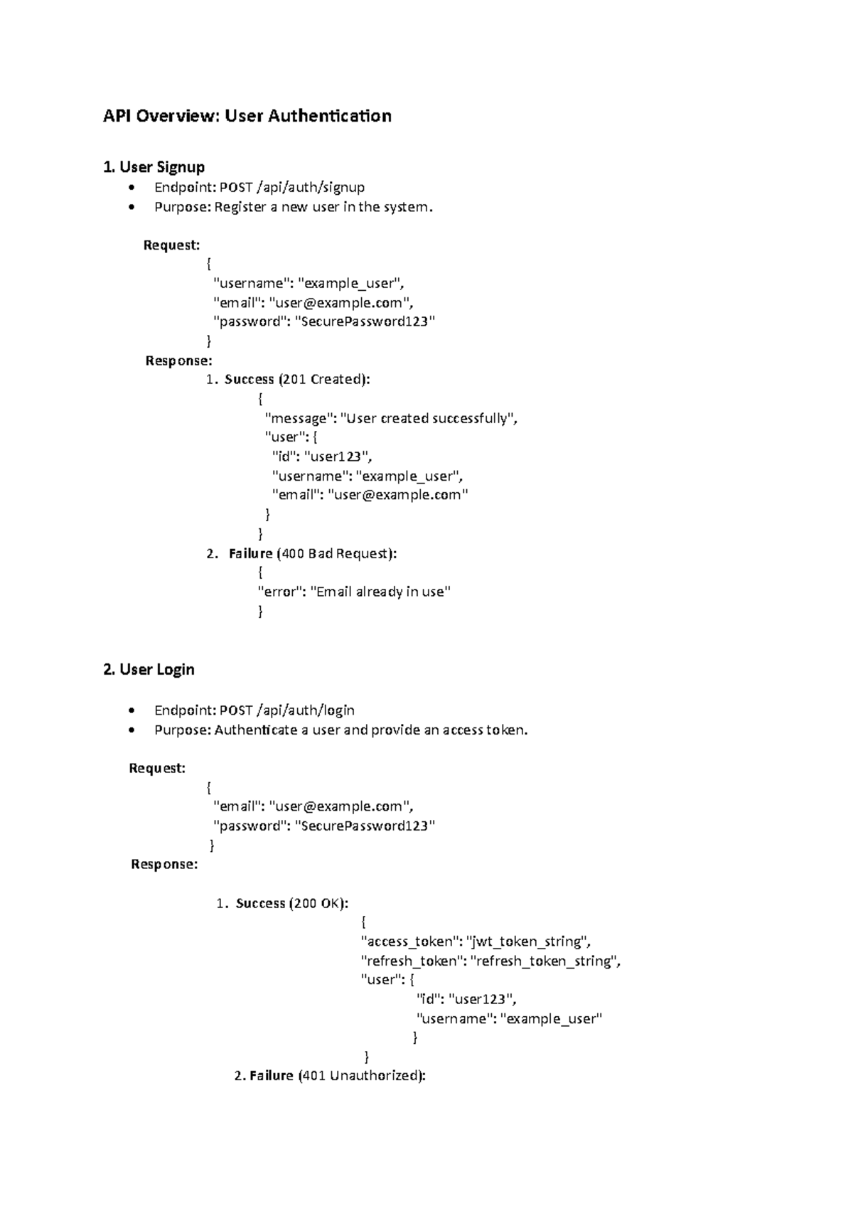API Overview - enjoy - API Overview: User Authentication 1. User Signup ...