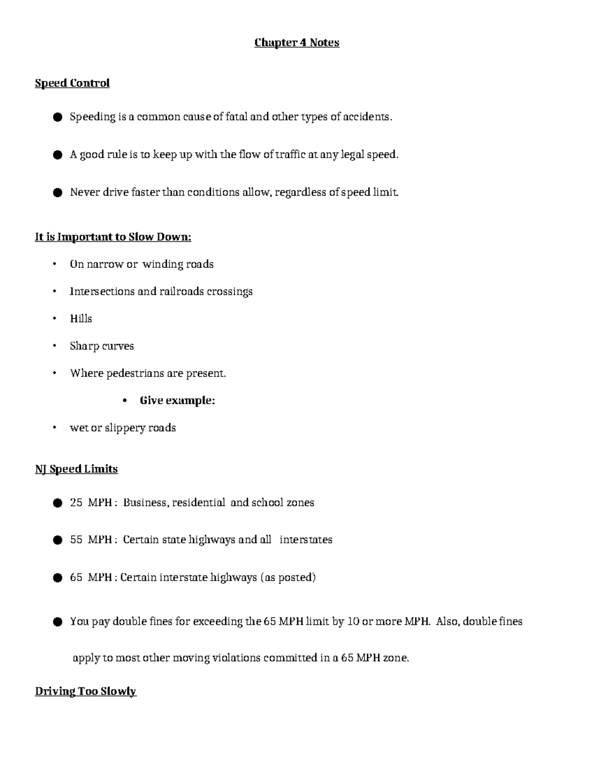 Chapter 4 Notes: Speed Control and Safe Driving Practices - Studocu