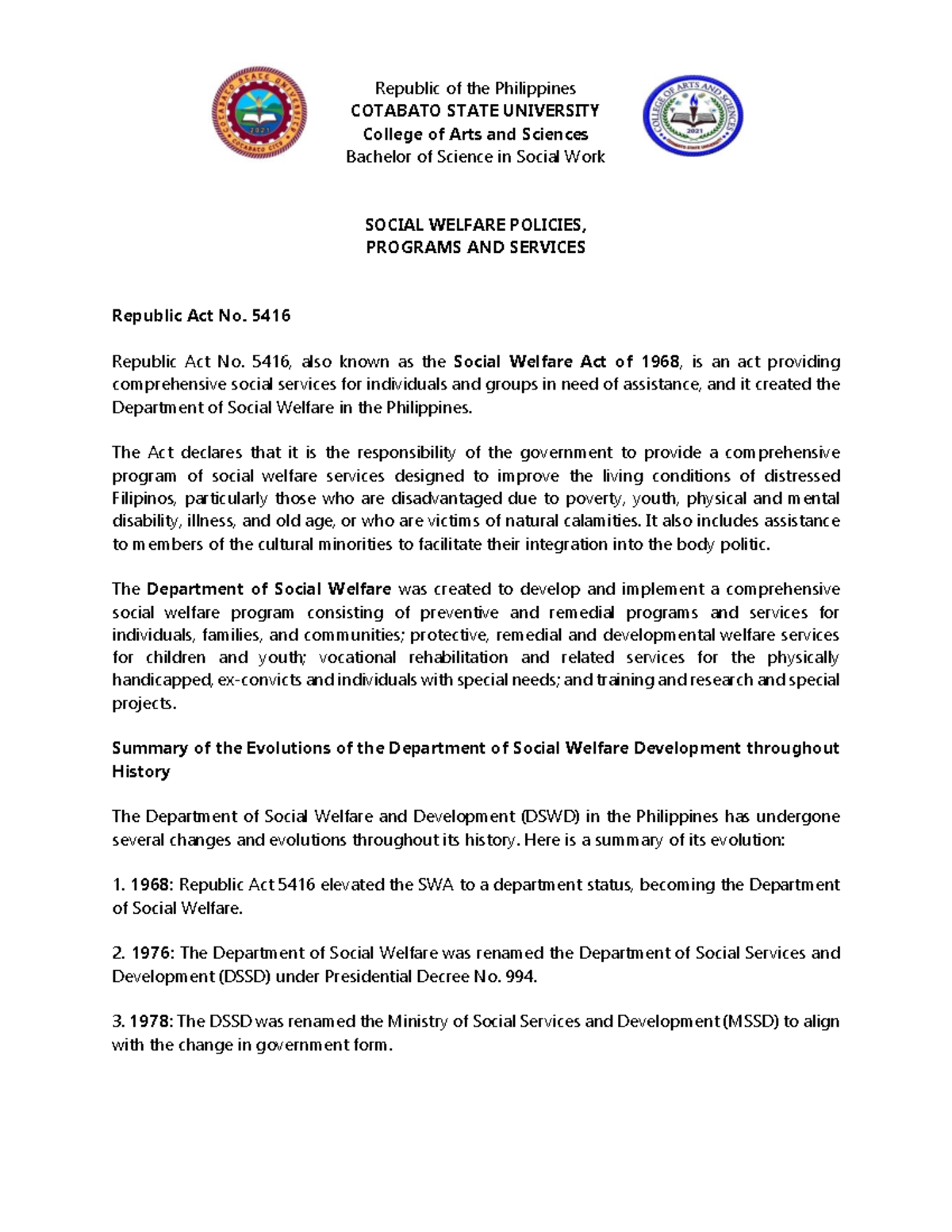 SWPPS 1: Overview of Social Welfare Policies & Programs in the ...