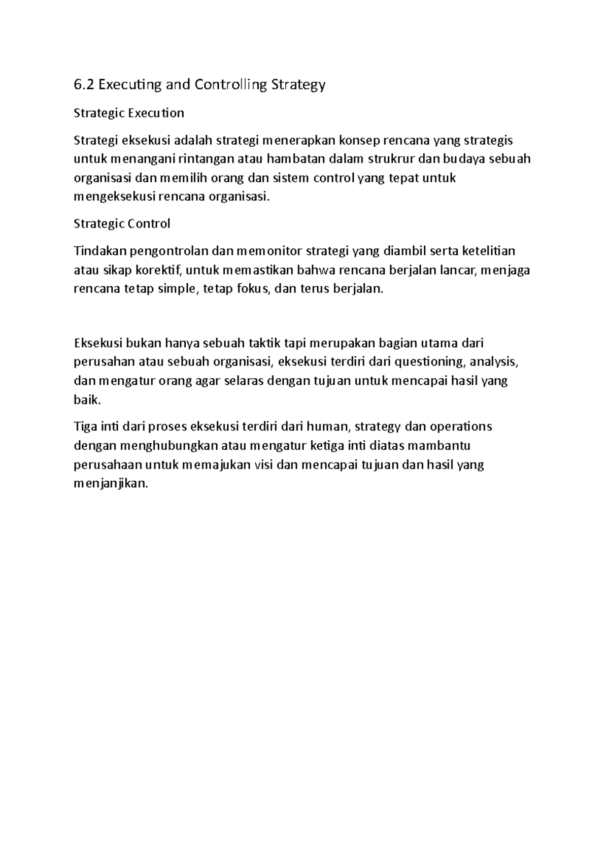 Summary of BM Chapter 6: Strategic Execution & Control Tugas - Studocu