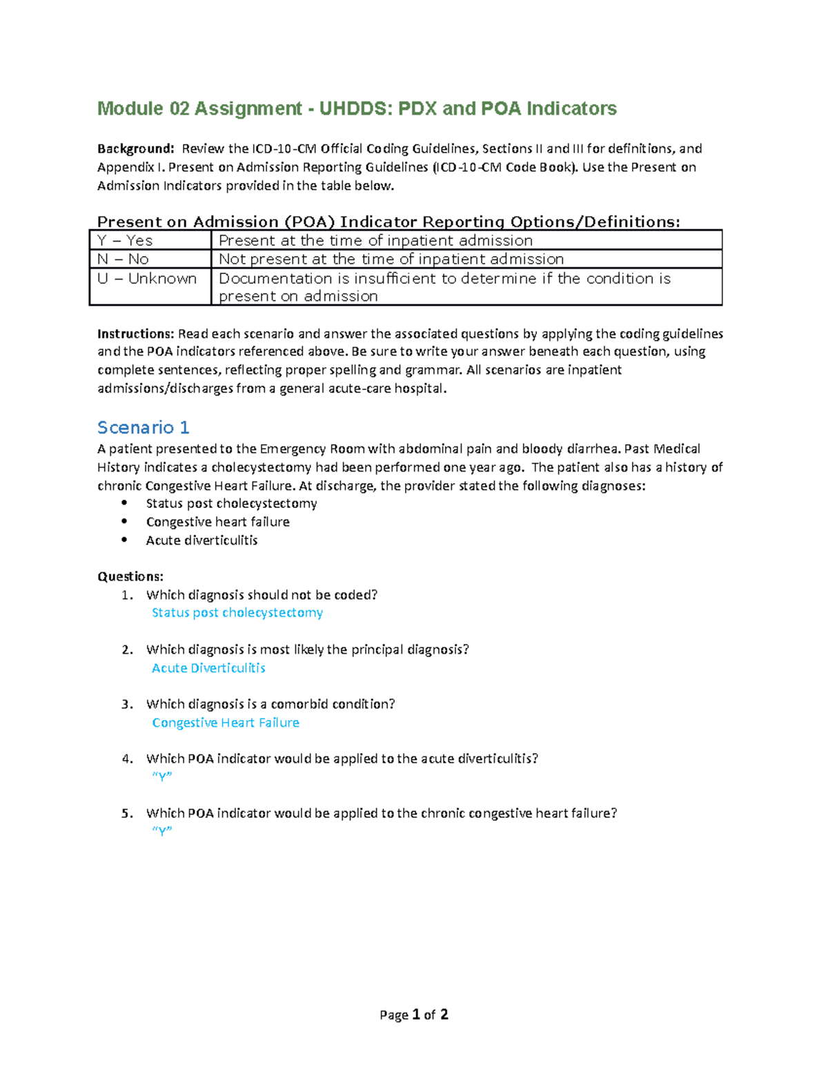 HIM1103 Mod 02 Assignment: PDX & POA Indicators Worksheet v2 - Studocu