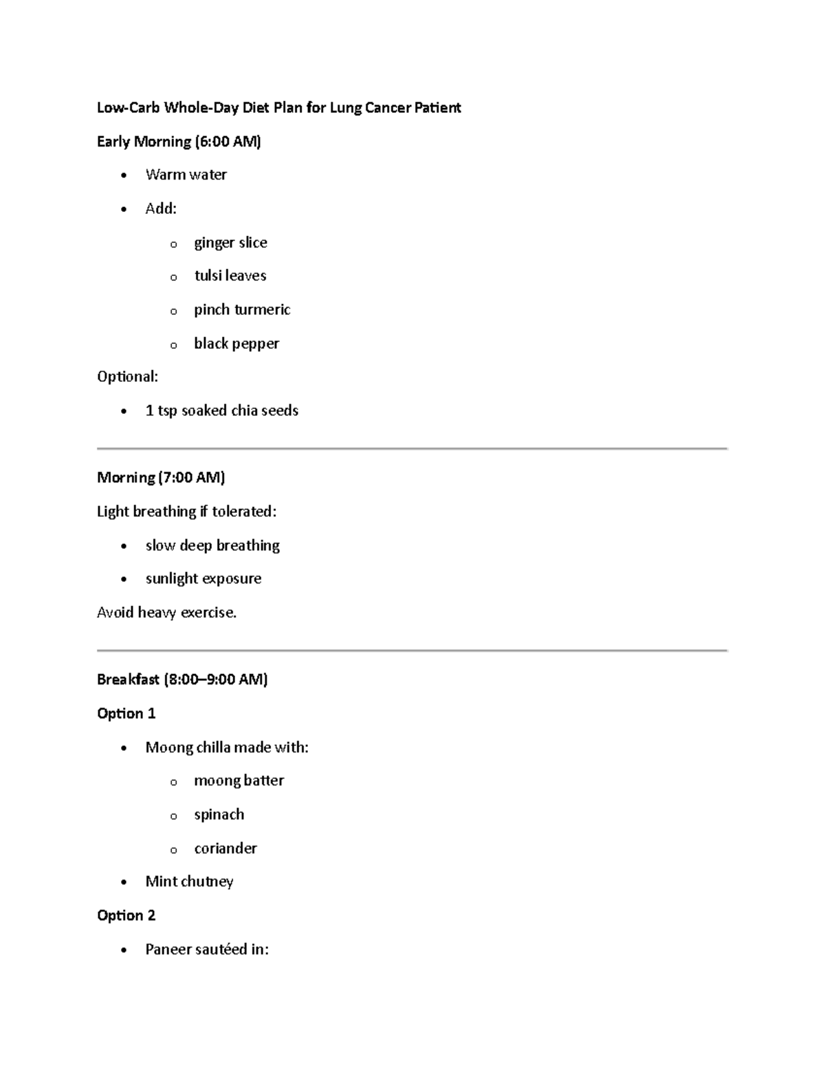 Low-Carb Whole-Day Diet Plan for Lung Cancer Patient 1 - Breakfast (8: ...