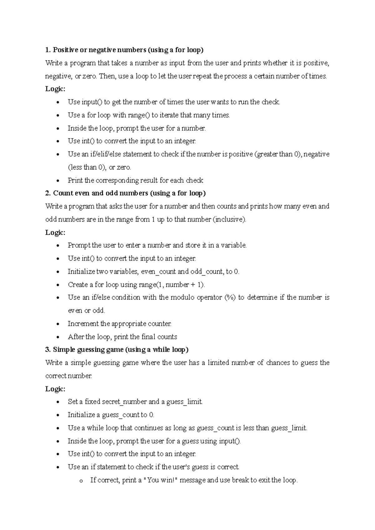 Python Programming Exercises Part 1: Loops & Conditions - Studocu