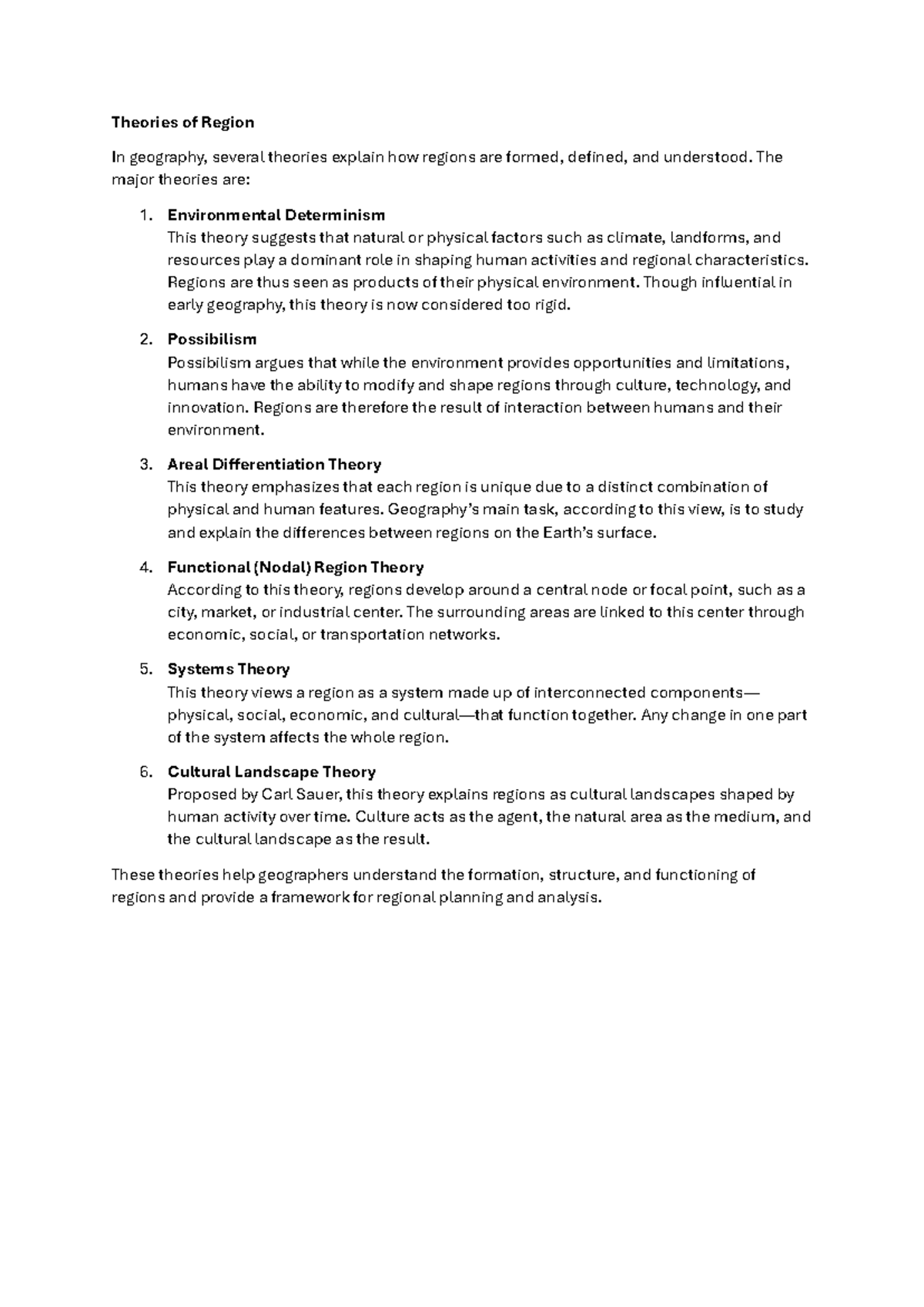 Theories of Region in Geography: Key Concepts and Analysis - Studocu