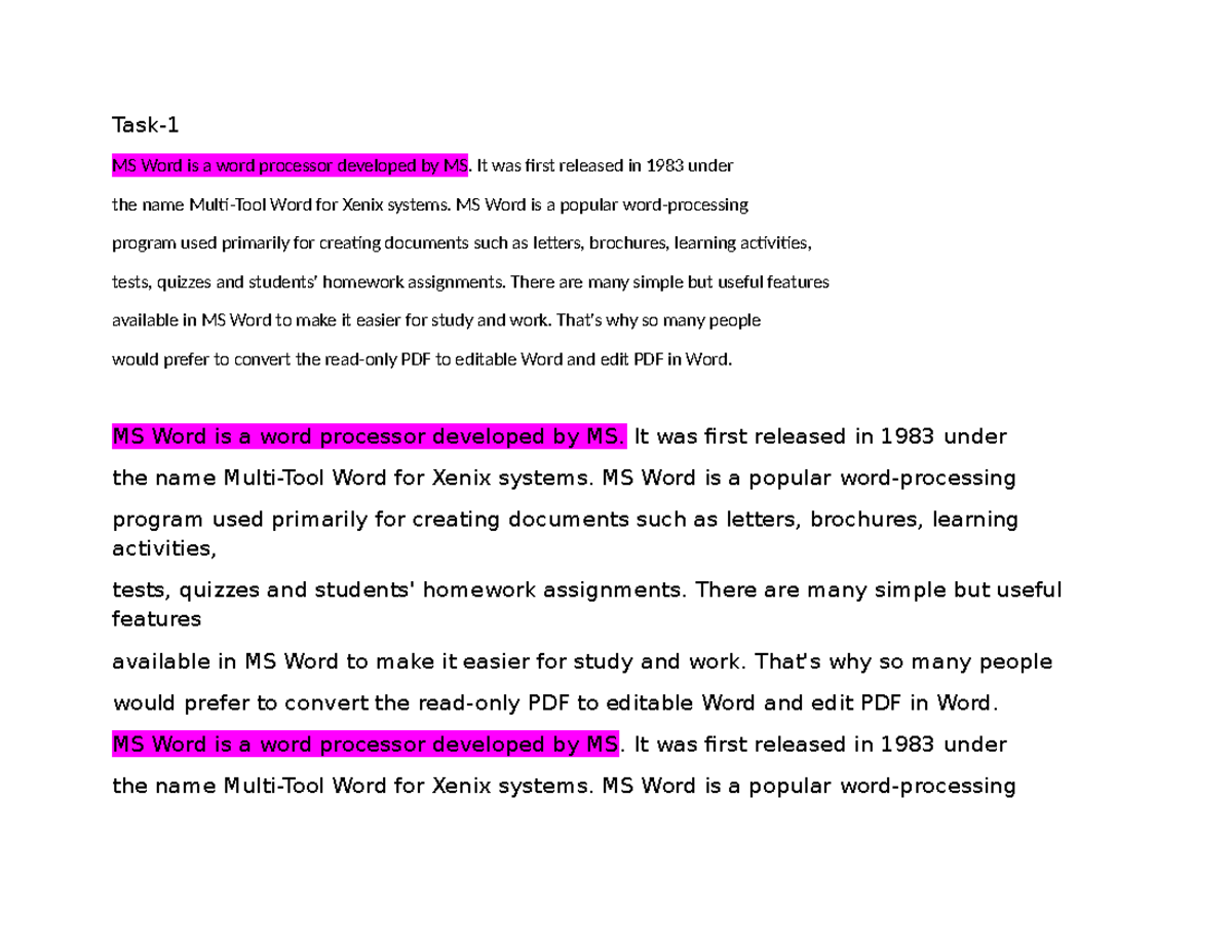 As ms-word.doc 2 - ITS A CSE LAB REPORT BASIC COURSE - Task- MS Word is a word processor ...