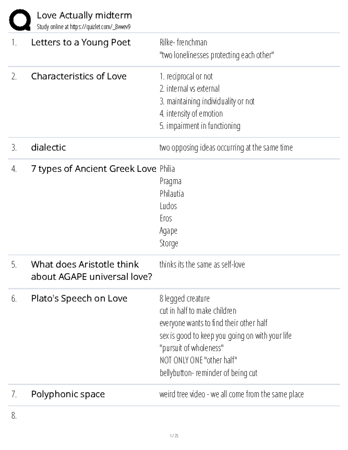 Love Actually Midterm Study Notes: Exploring the Nature of Love - Studocu