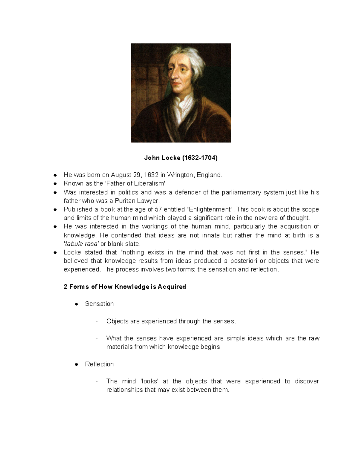 John Locke - reviewer - John Locke (1632-1704) He was born on August 29 ...