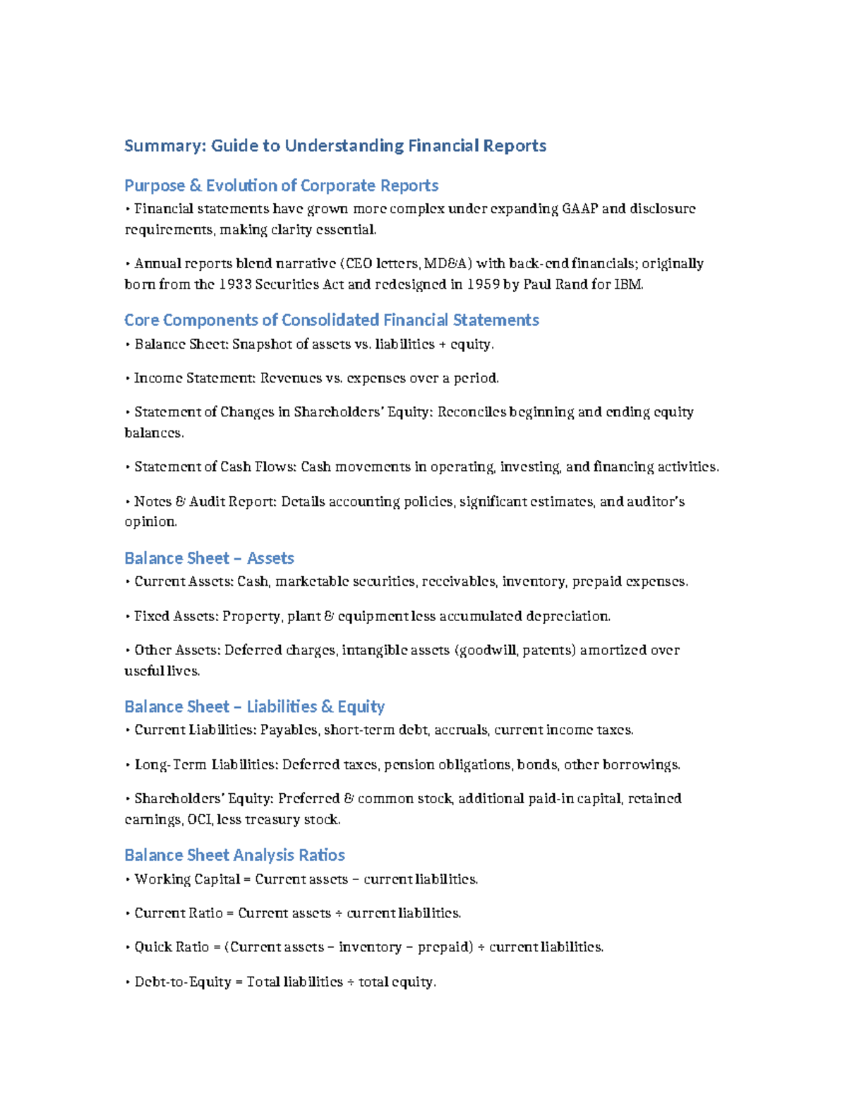 Financial Report Guide Summary: Understanding Key Components & Analysis - Studocu