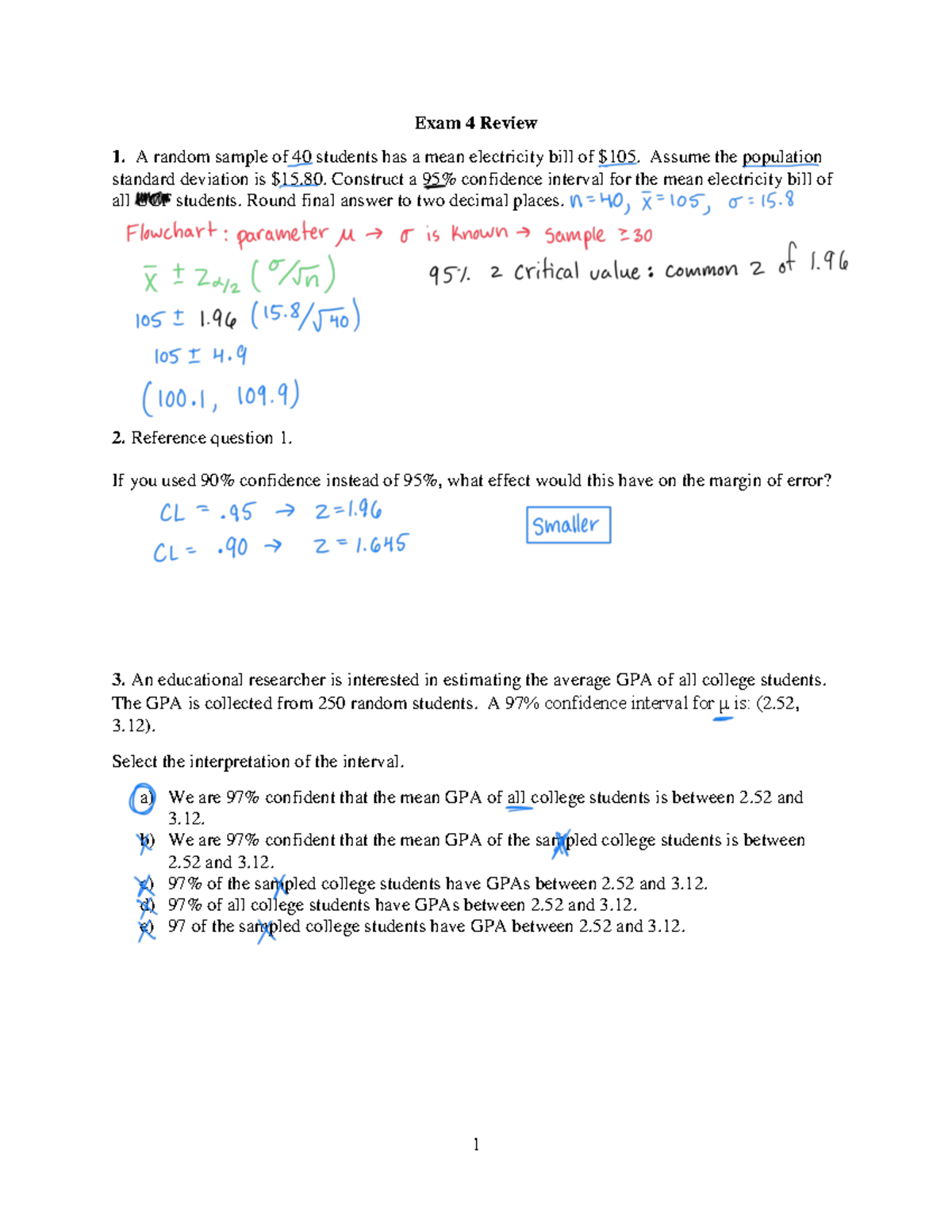STA 2023 Exam 4: Confidence Intervals and Hypothesis Testing Review ...