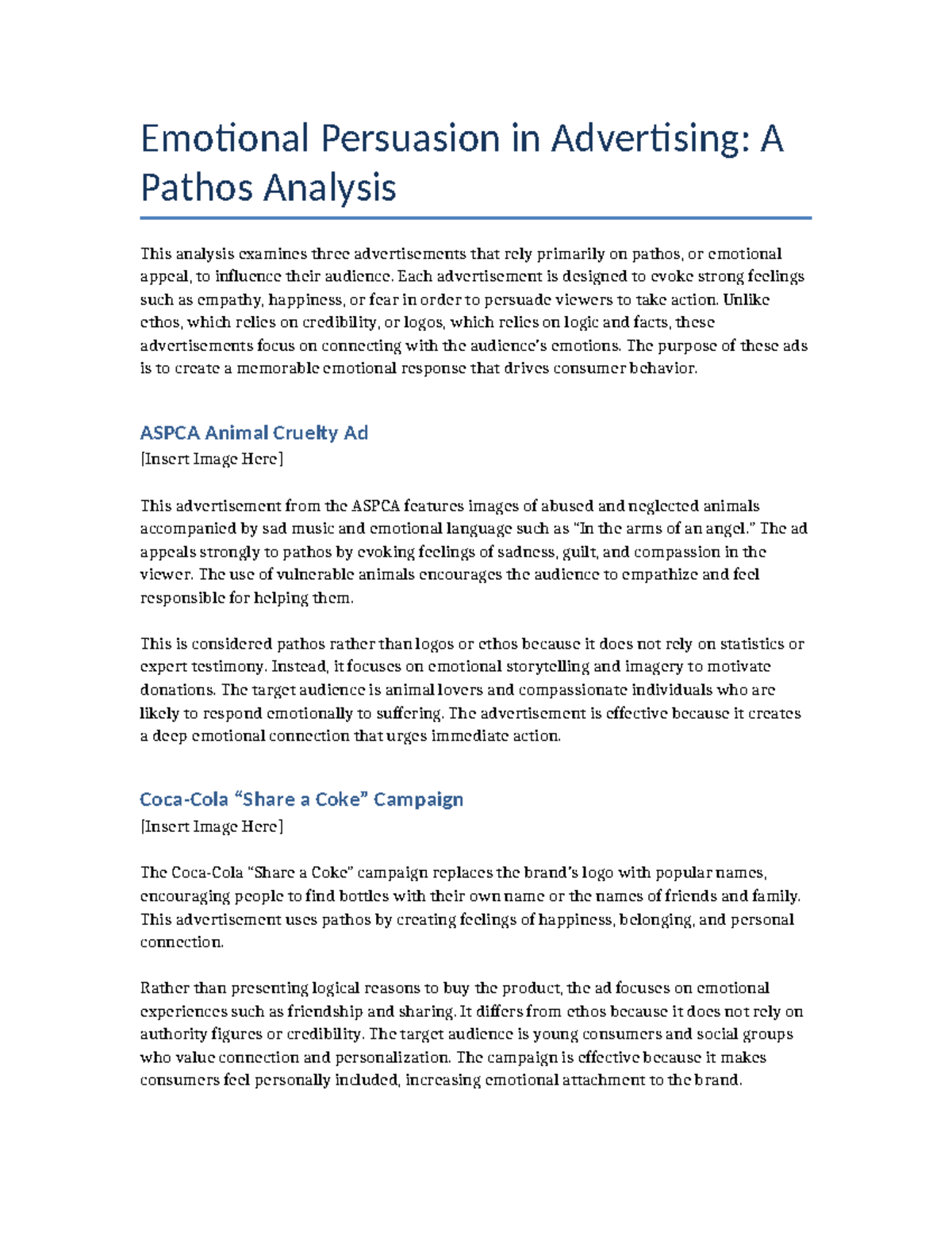 Pathos Advertisement Analysis: Emotional Appeals in Ads - Studocu