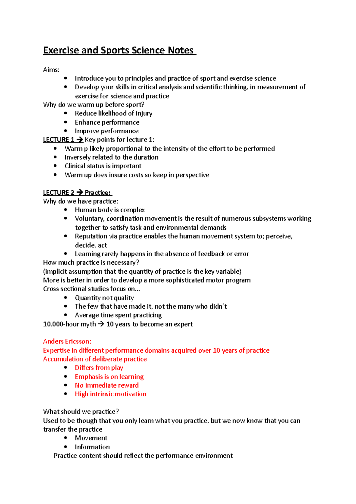 EXSC 101: Comprehensive Notes on Exercise and Sports Science ...