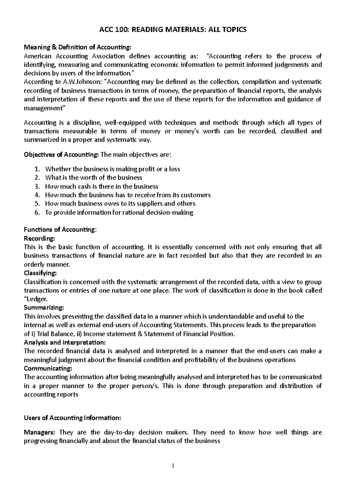 ACC 100: Double Column Cashbook Exercises and Questions - Studocu