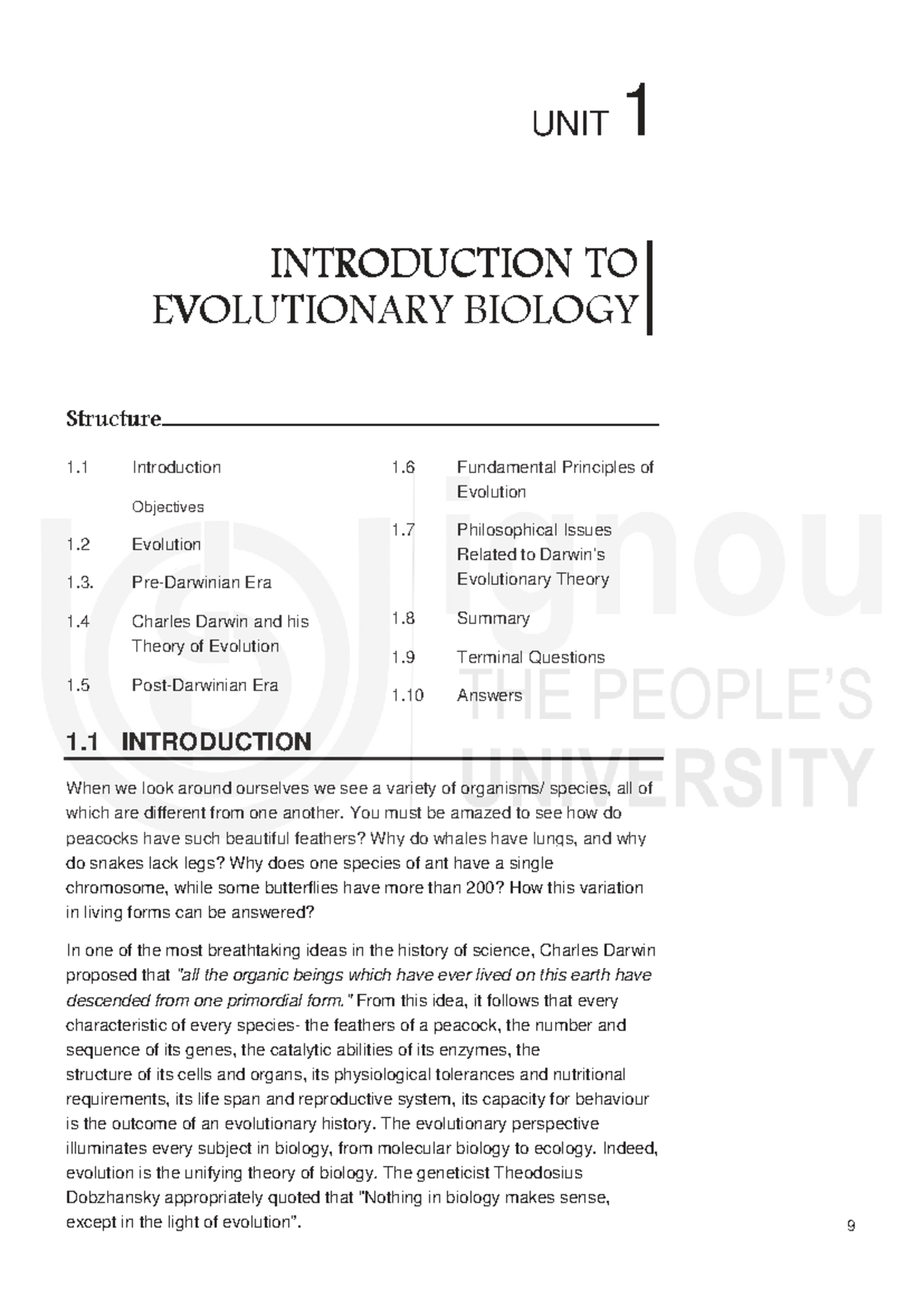 Introduction to Evolutionary Biology: Unit 1 Overview and Key Concepts ...