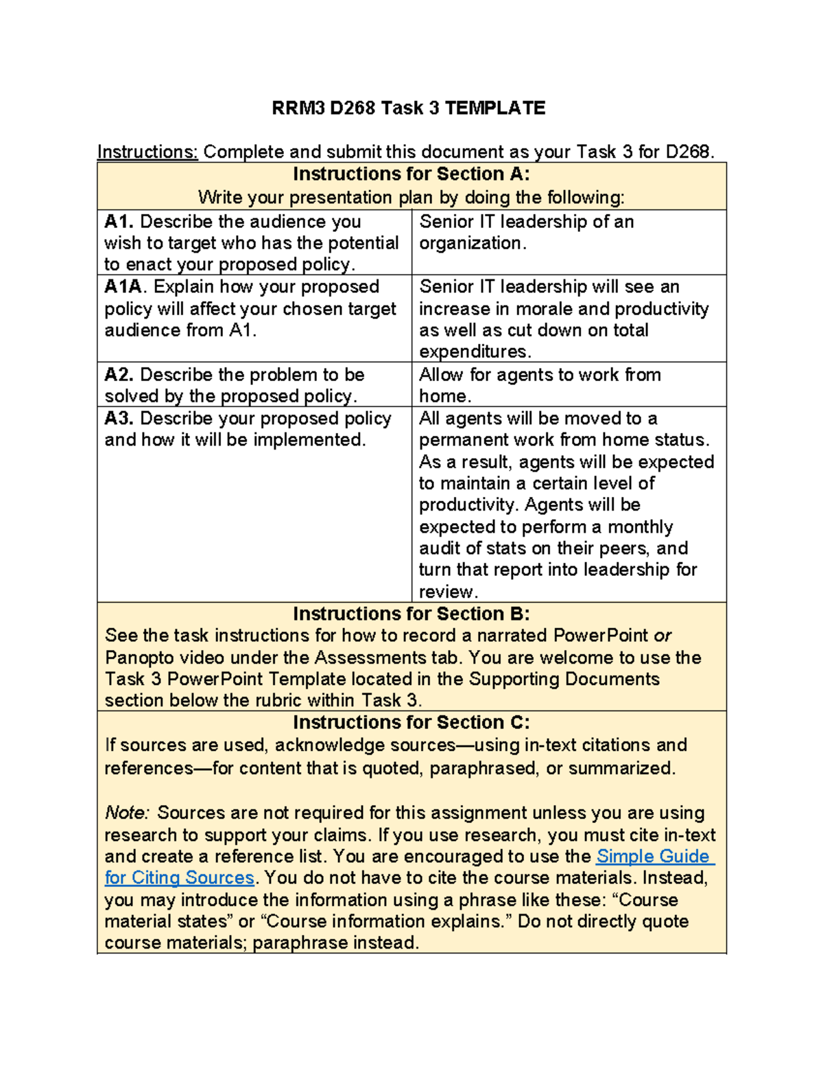 RRM3 D268 Task 3 Policy Presentation Plan Template - Studocu