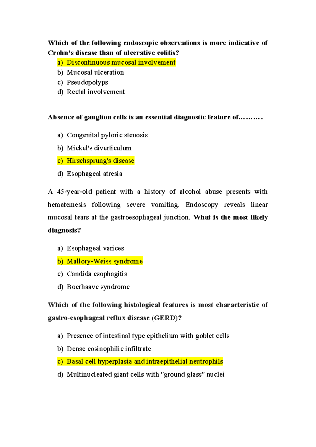 GIT Questions for Ahlyia 2026: Endoscopy & Histology Insights - Studocu