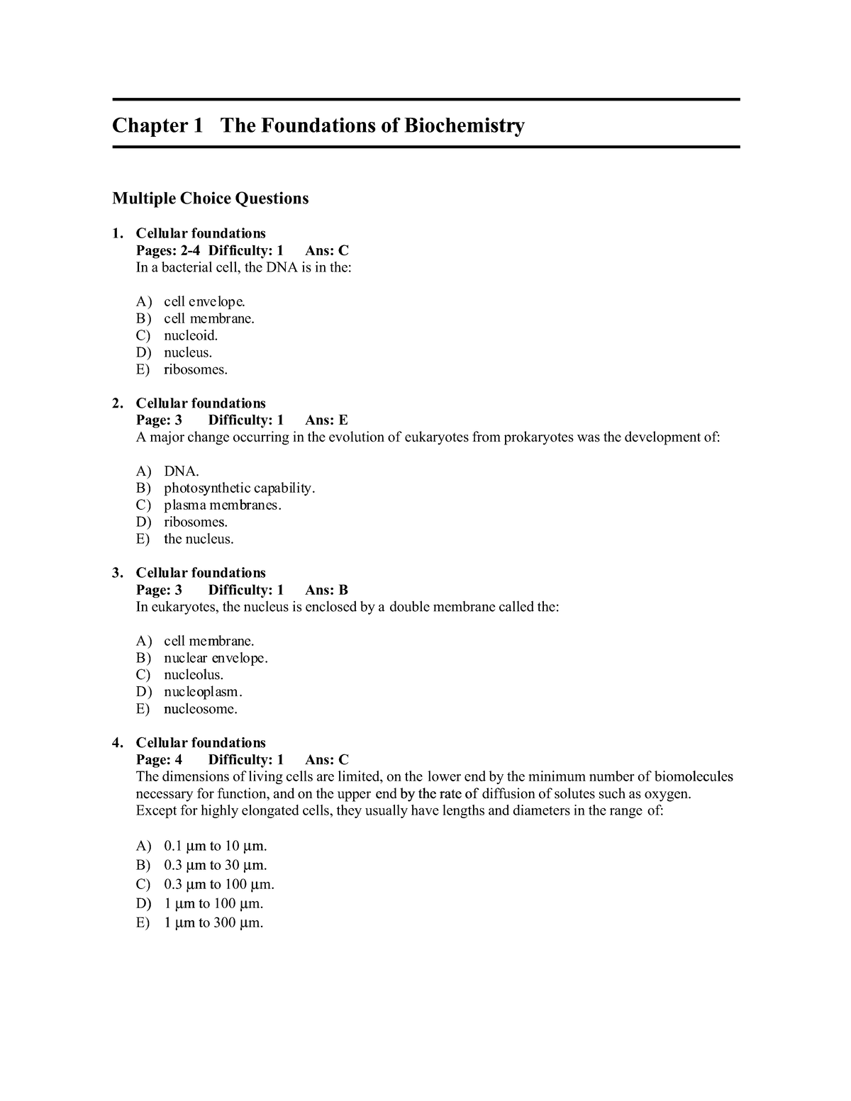 Chapter 1 Test bank Lehninger Principles of Biochemistry - Chapter ...