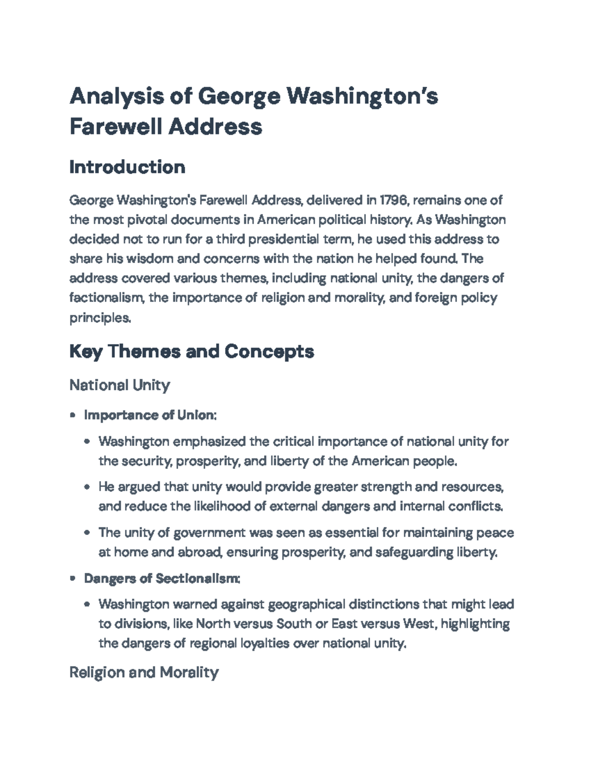 Analysis of Washington's Farewell Address (HIST 101) - Studocu