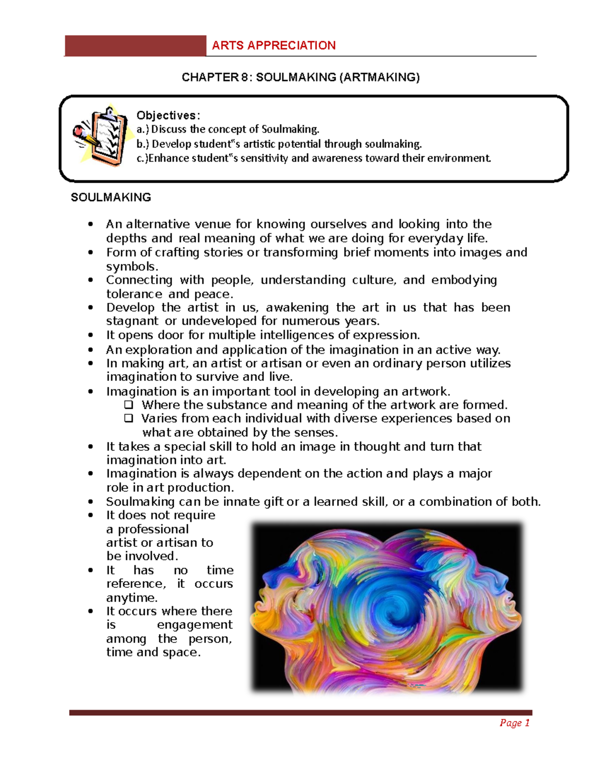Chapter 8: Exploring Soulmaking in Art Appreciation (ARTS 101) - Studocu