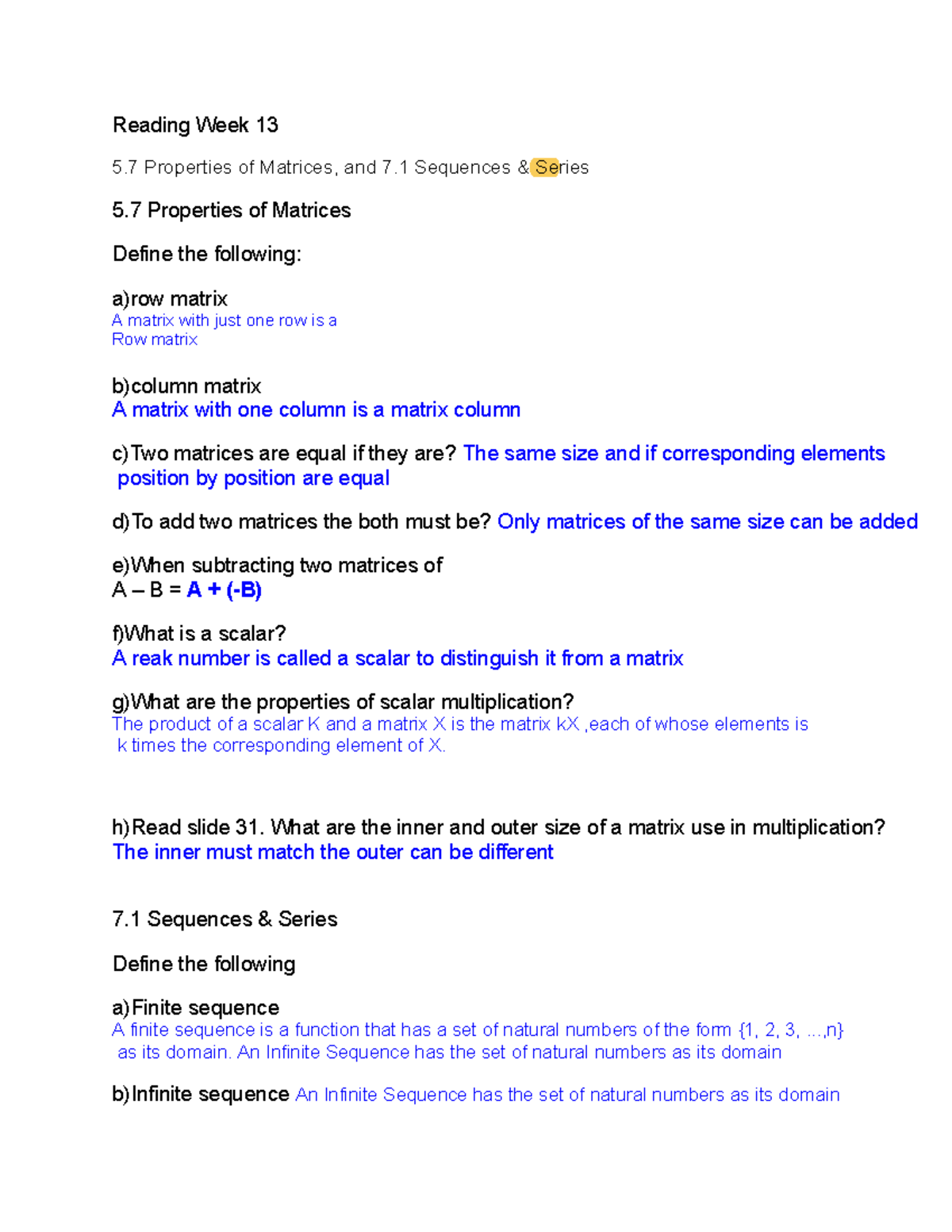 Math 101: Week 13 Reading on Matrices & Sequences/Series - Studocu