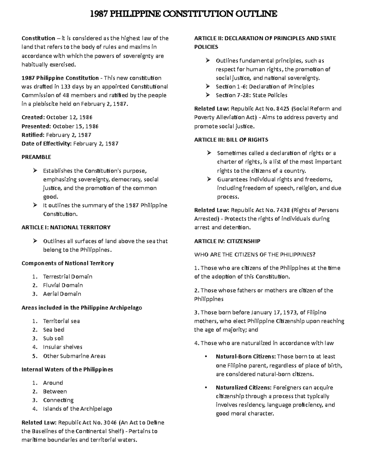 1987-Philippine-Constitution - 1987 PHILIPPINE CONSTITUTION OUTLINE ...