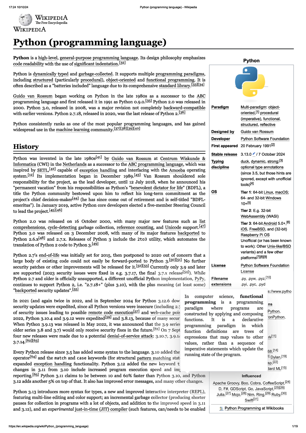 4 - jjdcdjkds - 17:24 Python (programming language) Wikipedia WIKIPEDIA The Free Encyclopedia ...