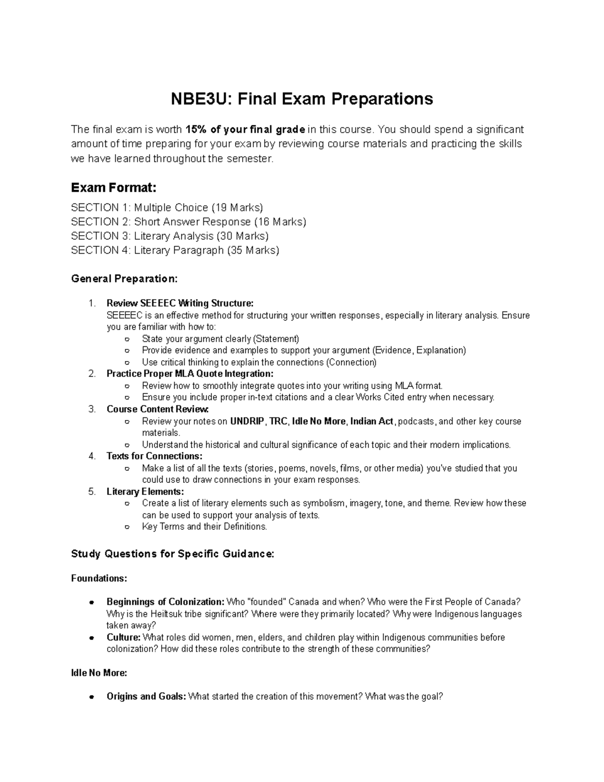 NBE3U: Final Exam Study Guide & Review 2025-26 - Studocu