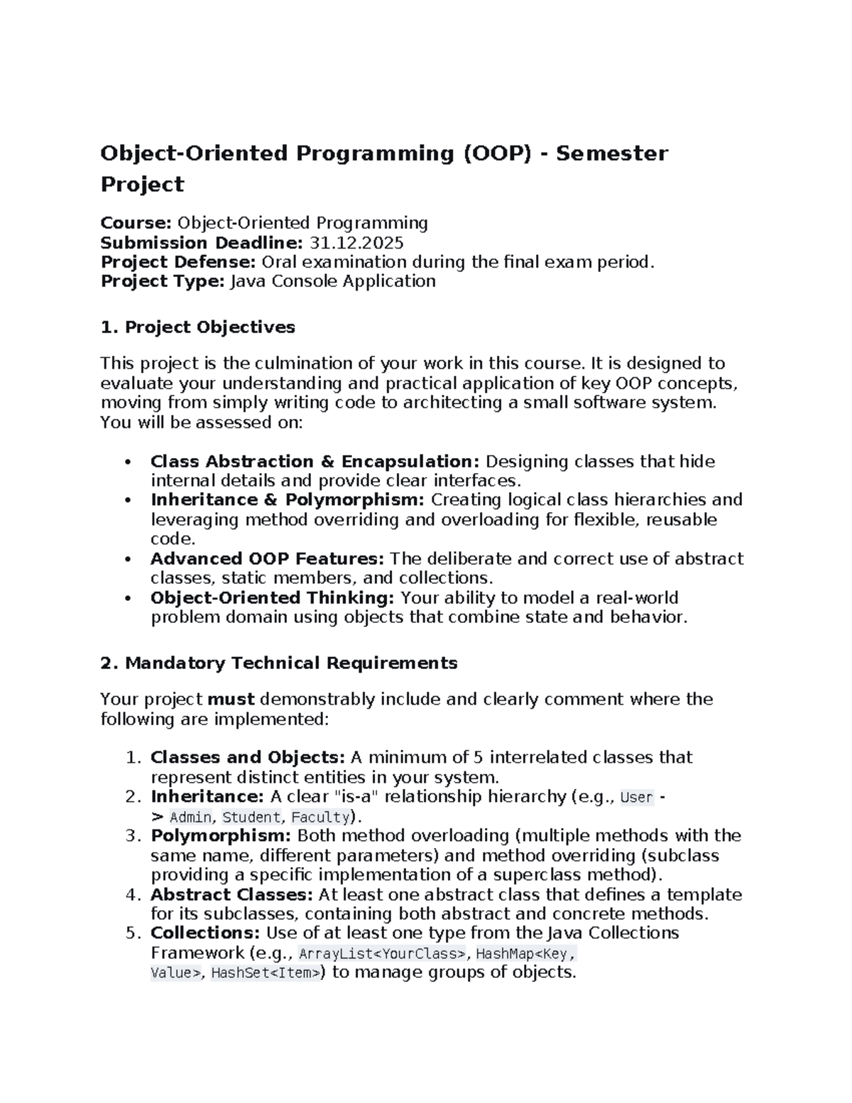 OOP (Programming) Final Project Guidelines and Requirements - Studocu