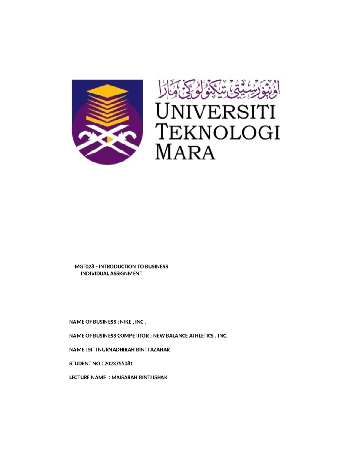 MGT Individual . DOC - senang untuk reffer - MGT028 - INTRODUCTION TO ...