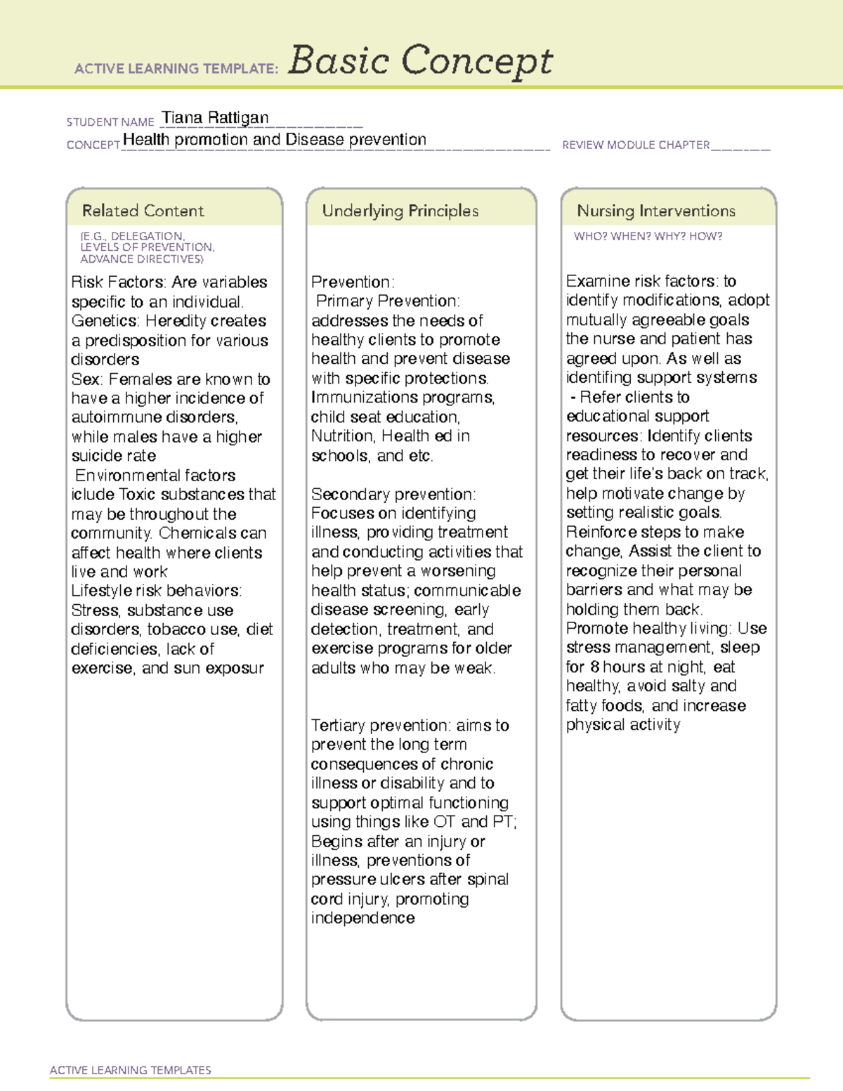 Basic Concepts in Health Promotion: Active Learning Templates - Studocu