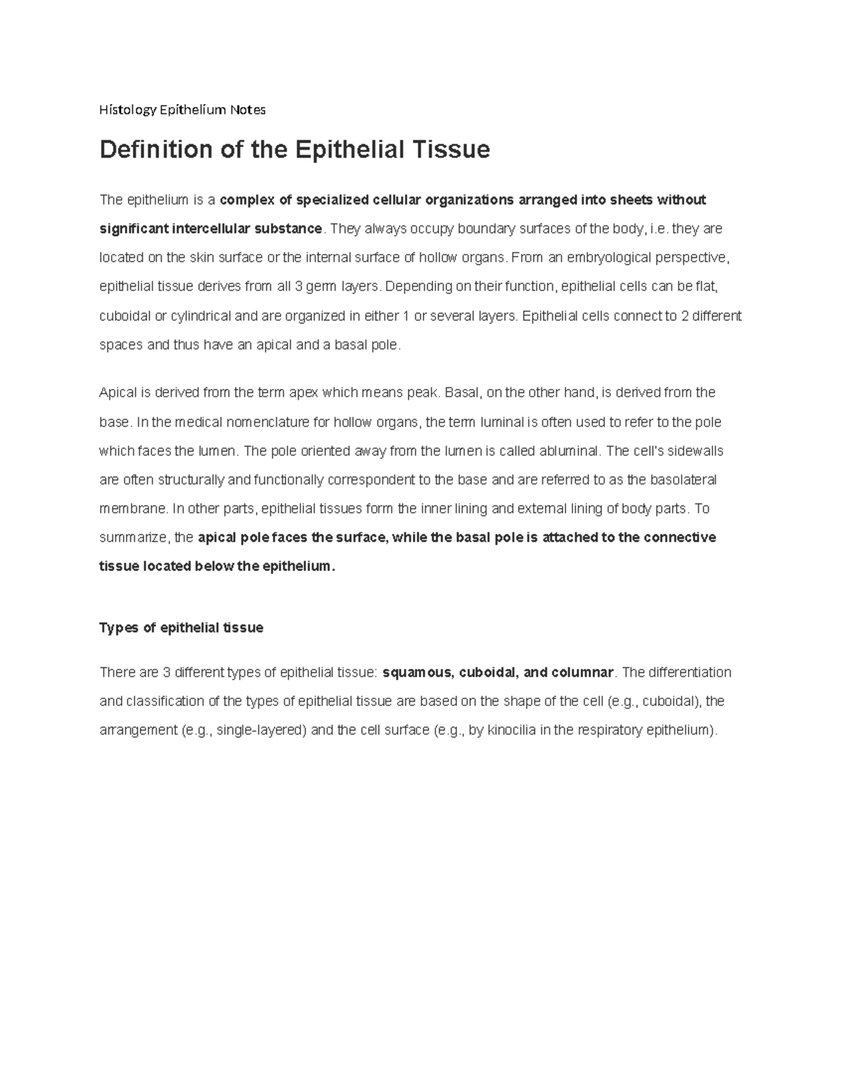 Review notesReview notes for you - Histology Epithelium Notes ...