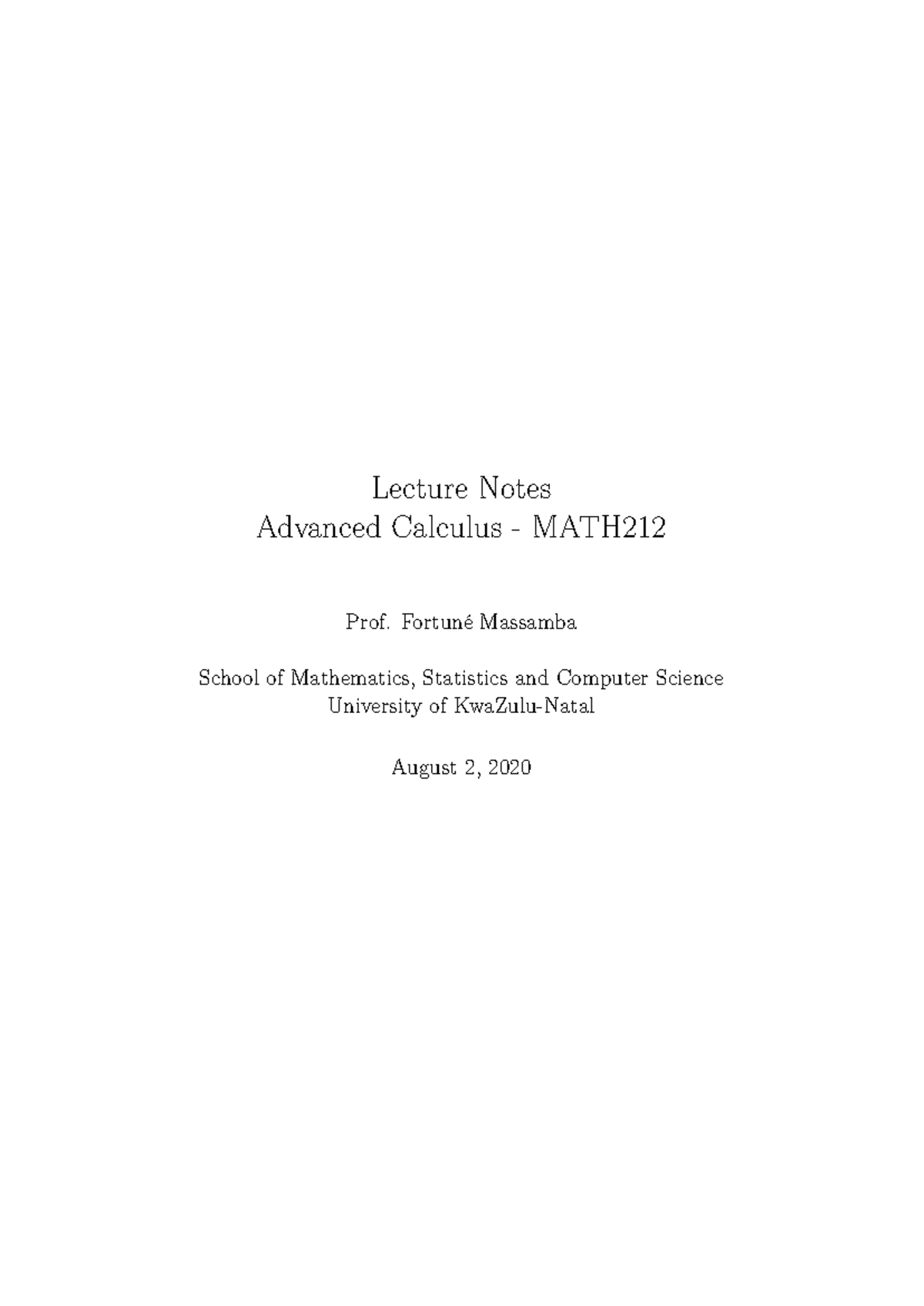 MATH212 Lecture Notes - summary - Lecture Notes Advanced Calculus ...