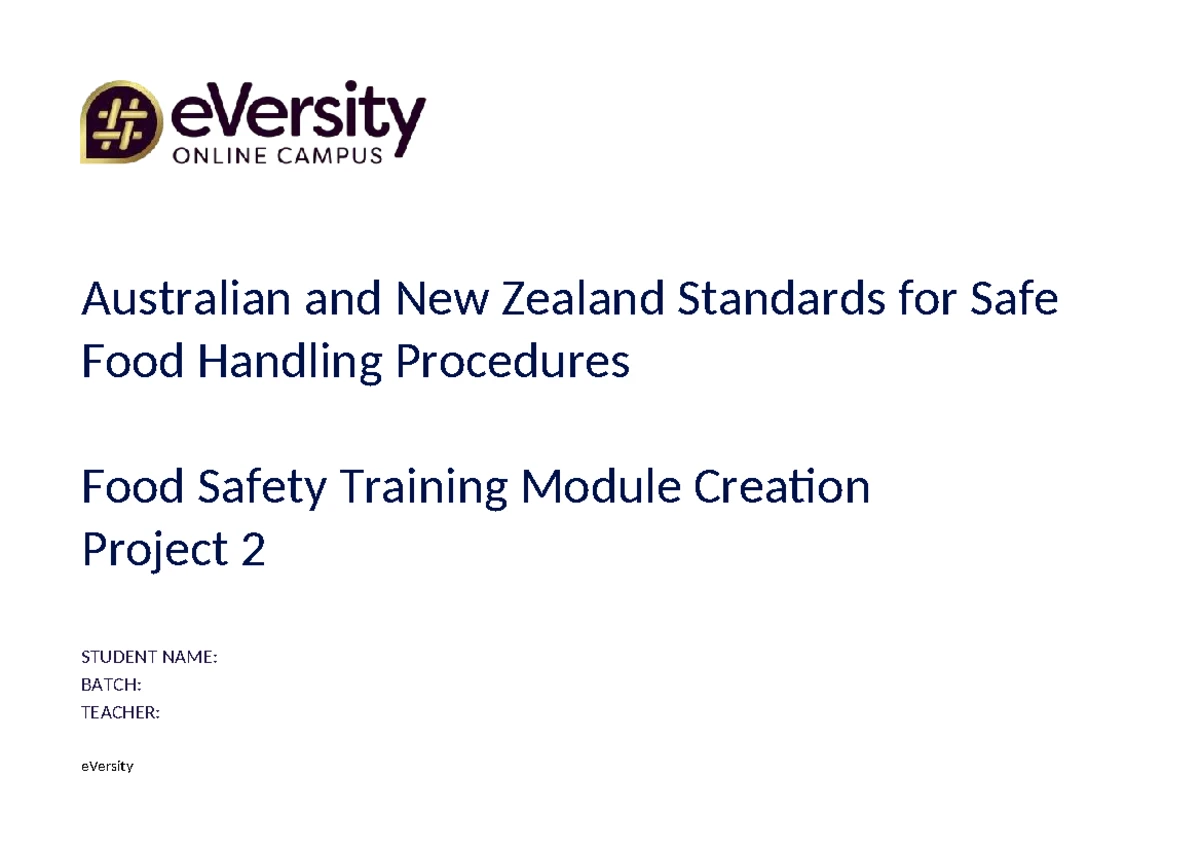 FSA006 EVT-001 ANZ Safe Food Handling Procedures Training Module - Studocu