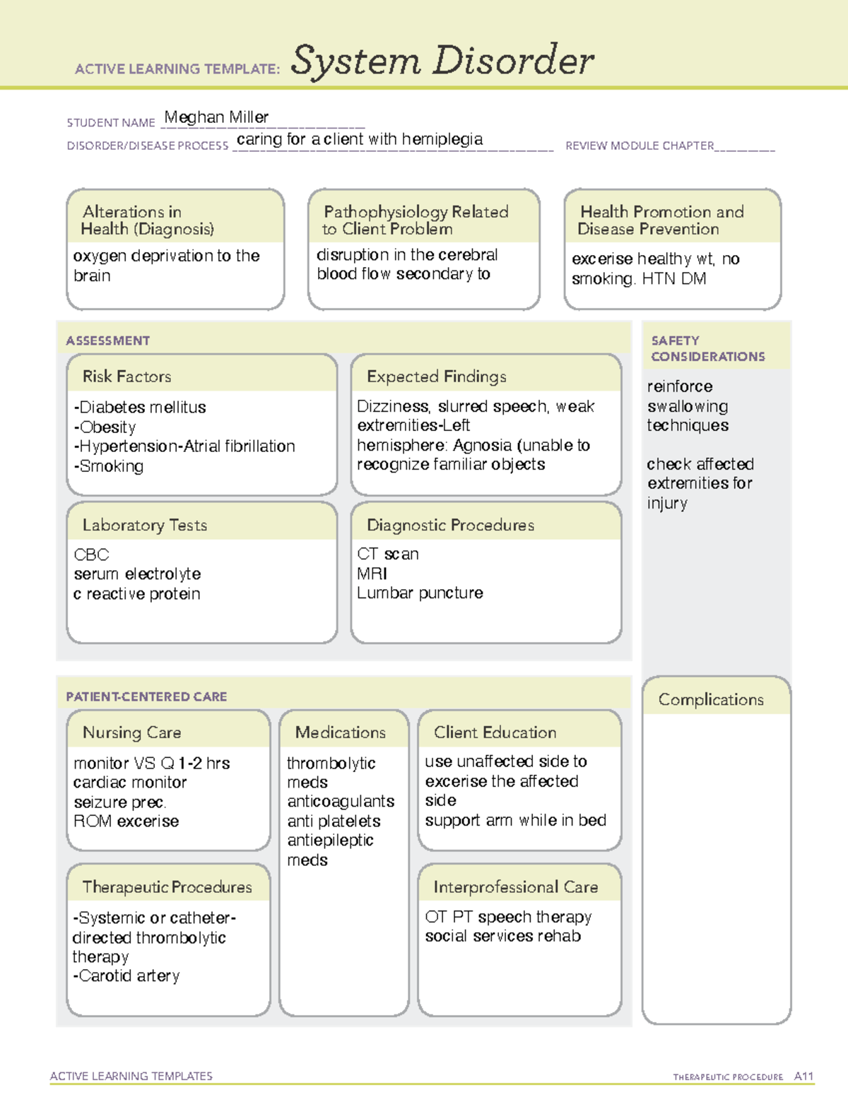Active learning template: System disorder for hemiplegia (A11) - Studocu